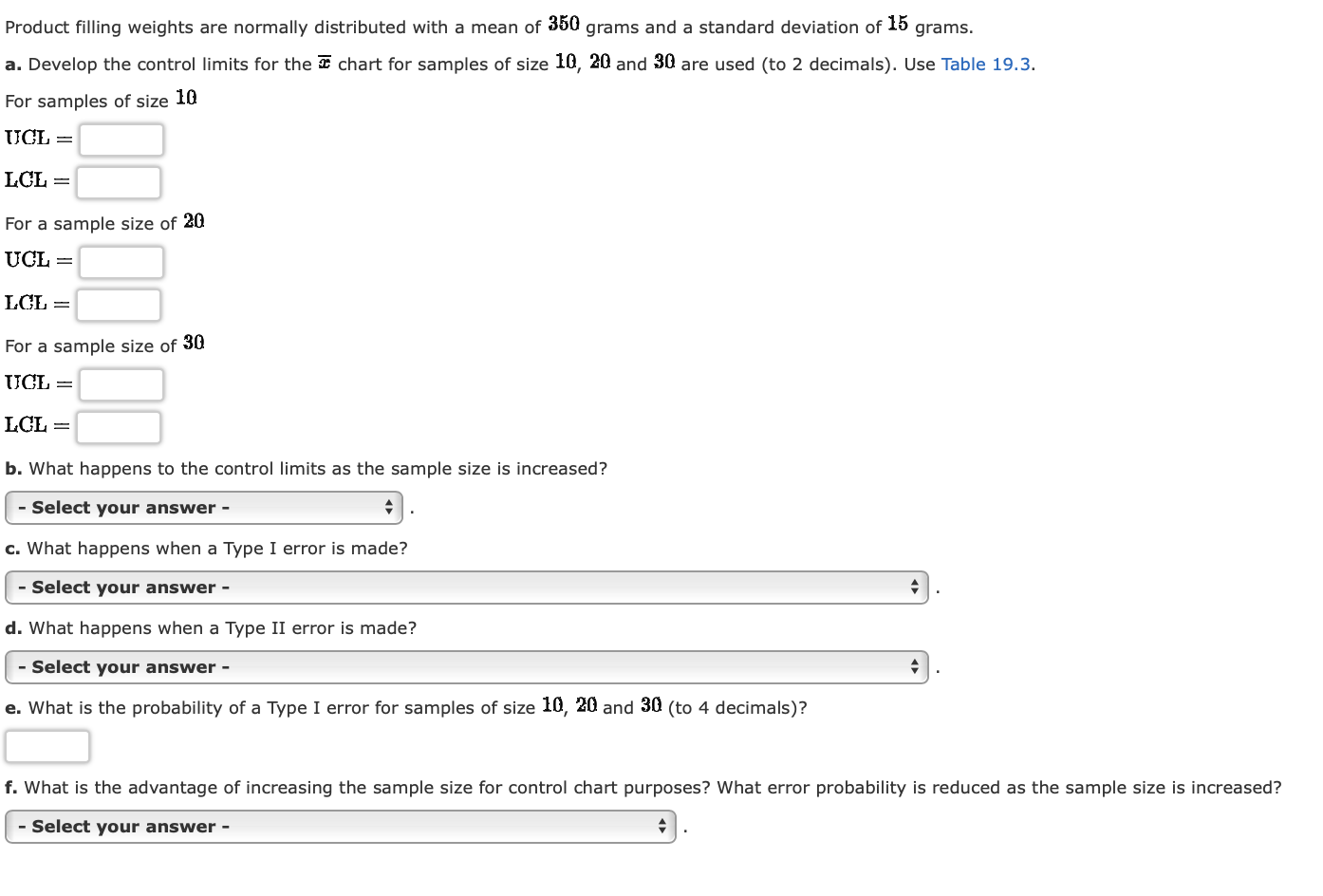 Solved For a sample size of 20 UCL= LCH = For a sample size | Chegg.com