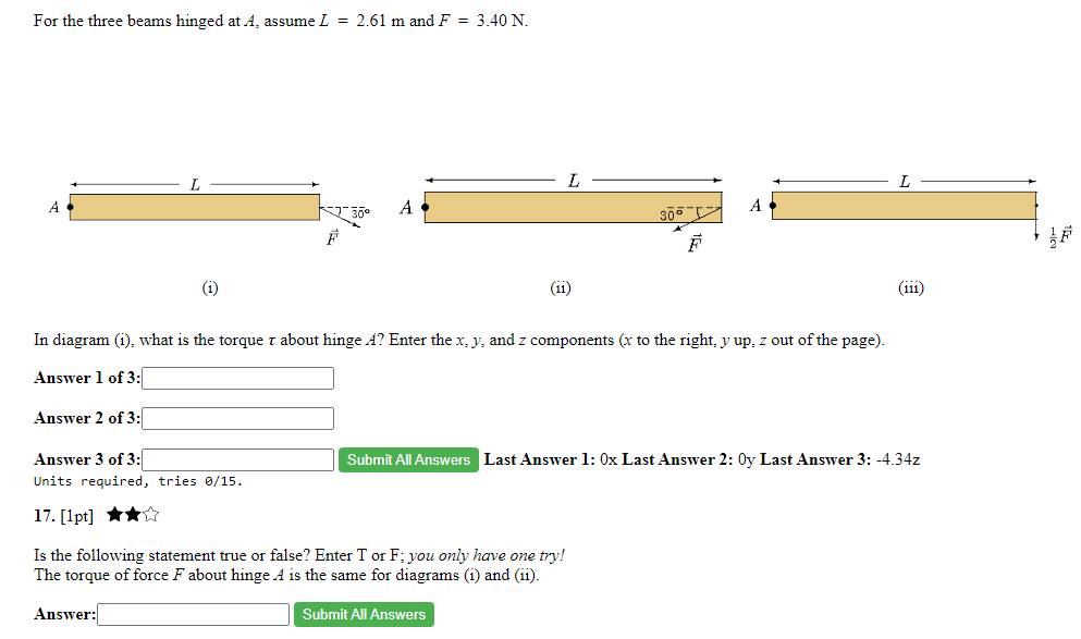 Solved For the three beams hinged at A, assume L=2.61 m and | Chegg.com