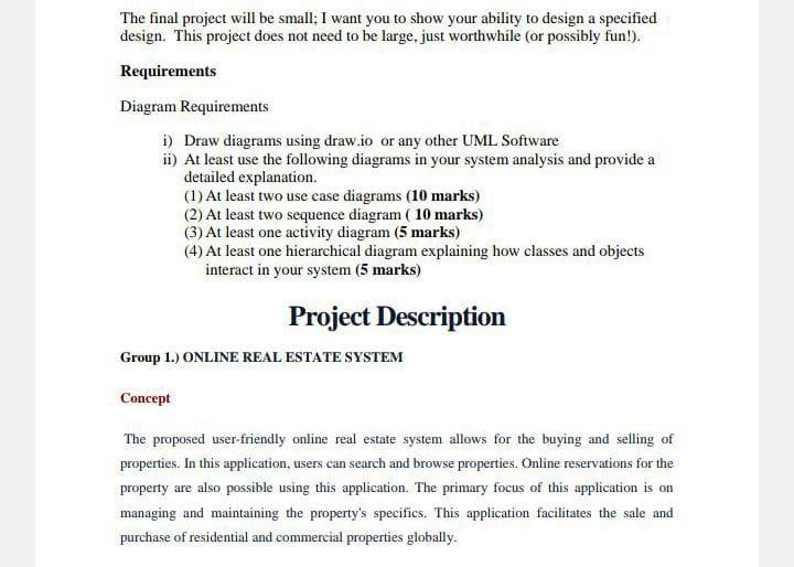 Solved The final project will be small; I want you to show | Chegg.com