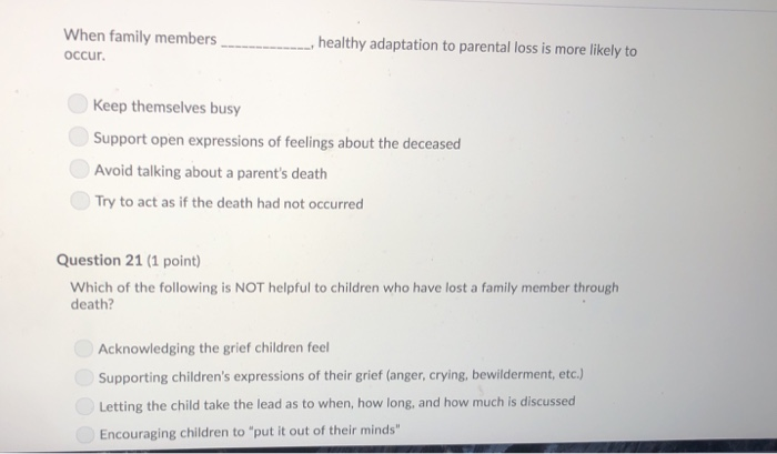 Solved When family members healthy adaptation to parental | Chegg.com