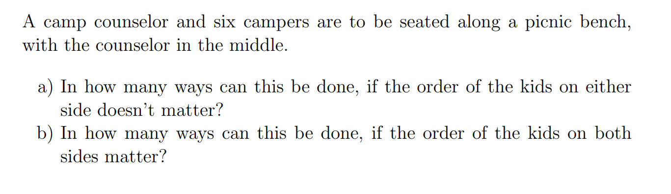 Solved A camp counselor and six campers are to be seated | Chegg.com