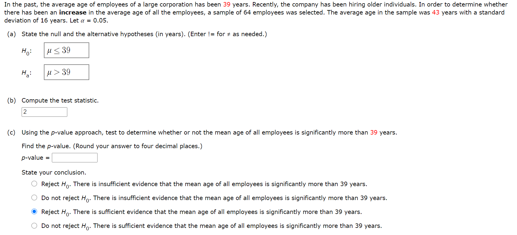 Solved In The Past The Average Age Of Employees Of A Large Chegg