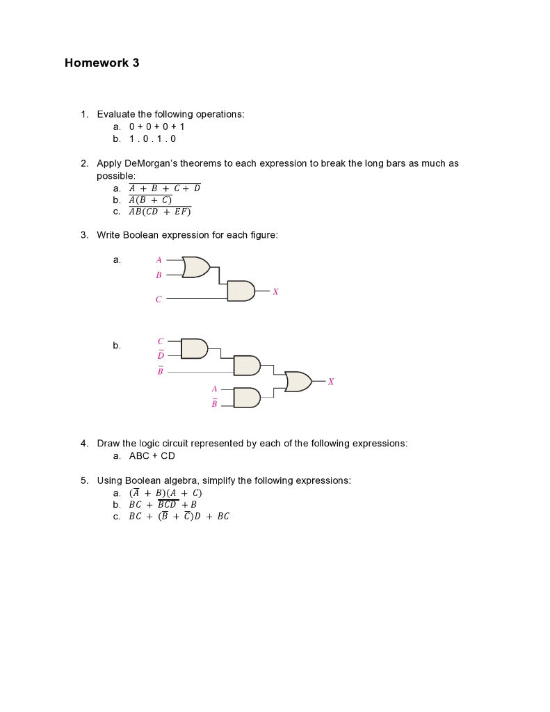 Solved Homework 3 1. Evaluate the following operations: a. 0 | Chegg.com