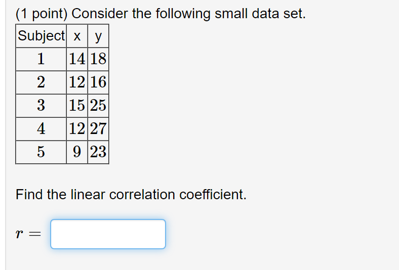 Solved (1 point) Consider the following small data set. | Chegg.com