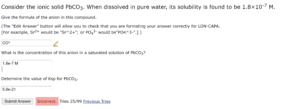 Solved Consider the ionic solid PbCO3. When dissolved in | Chegg.com