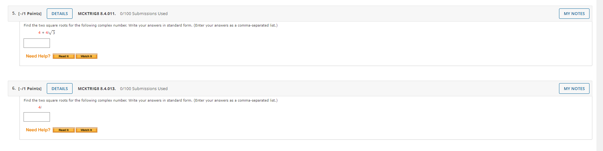 Solved Find the two square roots for the following complex | Chegg.com