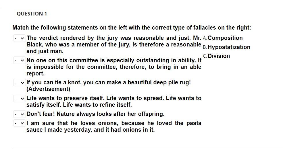 Match the following statements on the left with the | Chegg.com