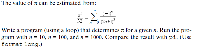 Solved The value of π can be estimated from: | Chegg.com