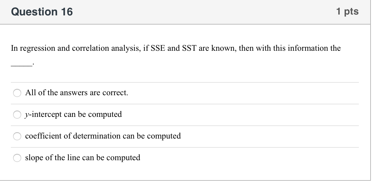 Solved Question 17 1 Pts In Regression Analysis The