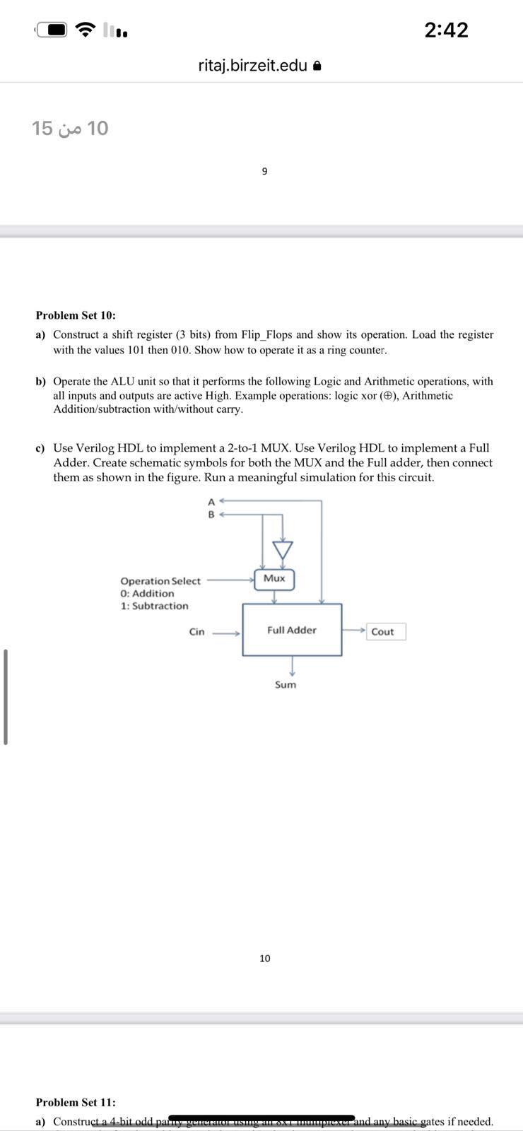 Solved 2:42 ritaj.birzeit.edu. 9 Problem Set 10: a) | Chegg.com