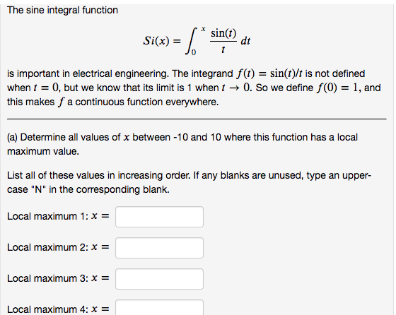 Solved The sine integral function Si(x) = $** sin(t) dt t is | Chegg.com