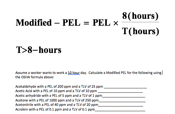 Solved Modified 8(hours) PEL = PEL X T(hours) T>8-hours | Chegg.com
