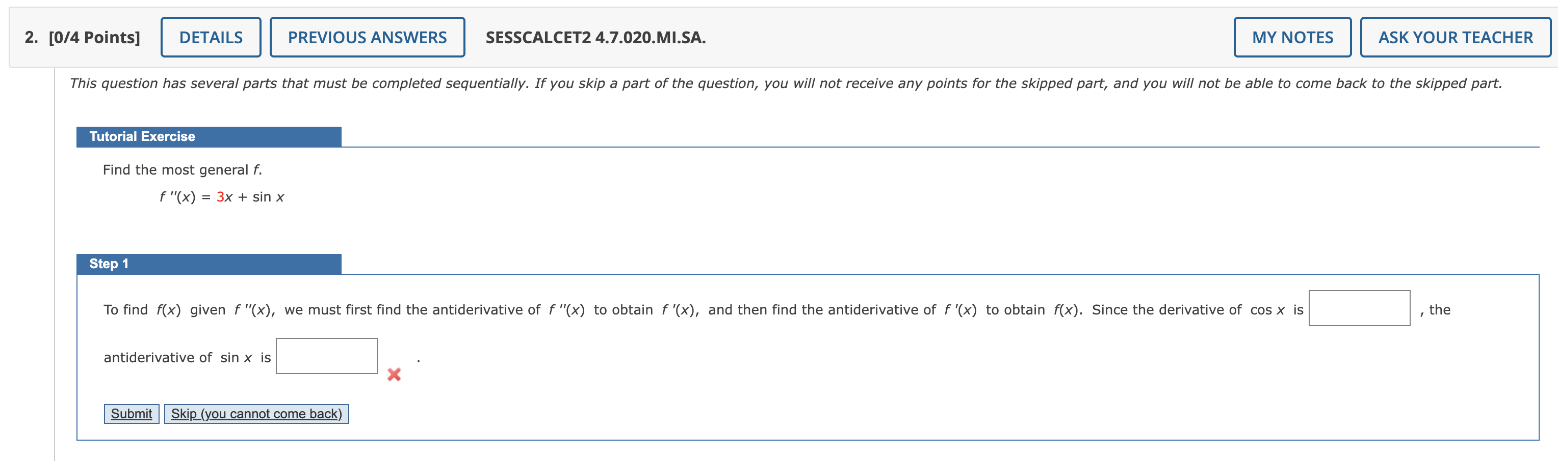 Solved 2. [0/4 Points] DETAILS PREVIOUS ANSWERS SESSCALCET2 | Chegg.com