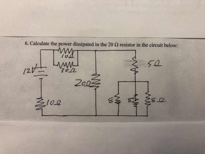 Solved Calculate the power dissipated in the 20 Ohm resistor | Chegg.com