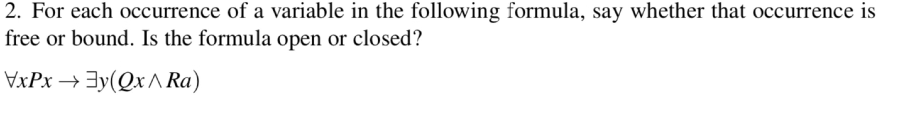 Solved |2. For each occurrence of a variable in the | Chegg.com