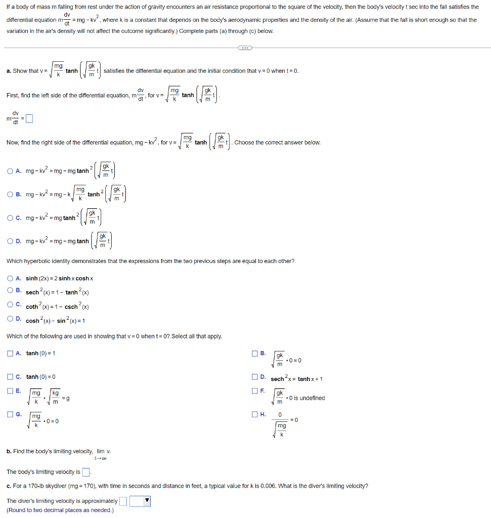 Solved If a body of mass m falling from rest under the | Chegg.com