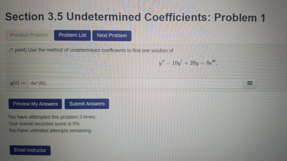 Solved Section 3.5 Undetermined Coefficients: Problem 1 | Chegg.com