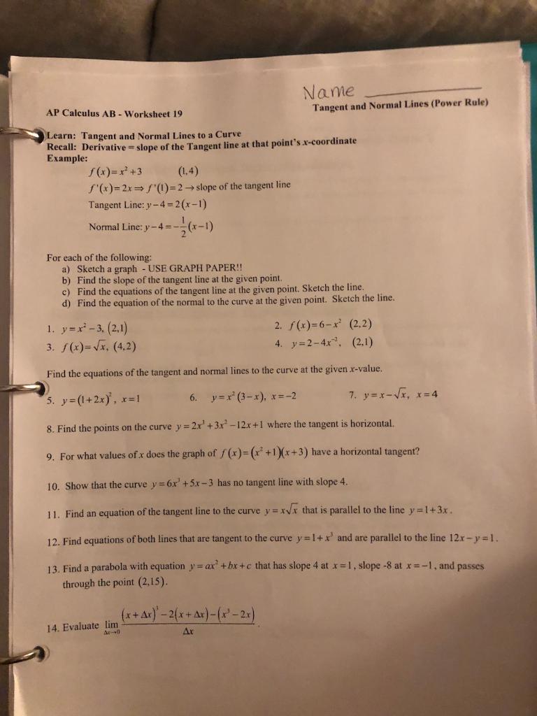Solved Name Tangent and Normal Lines (Power Rule) AP | Chegg.com