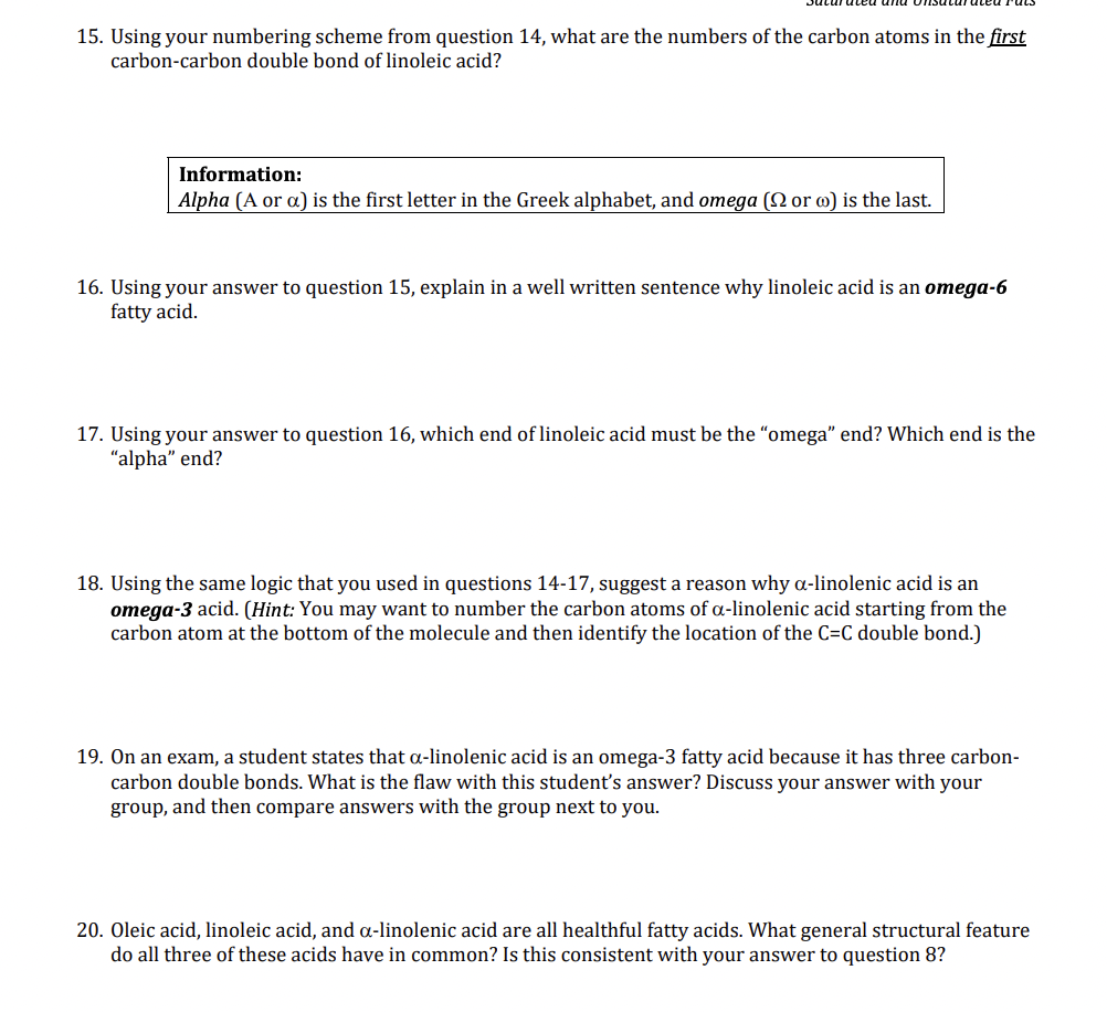 Solved Model 3. Unsaturated Fatty Acids Figure 3. Two | Chegg.com