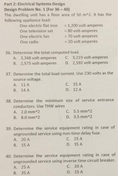 Solved Part 2: Electrical Systems Design Design Problem No. | Chegg.com