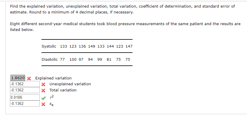 Solved Find the explained variation, unexplained variation, | Chegg.com