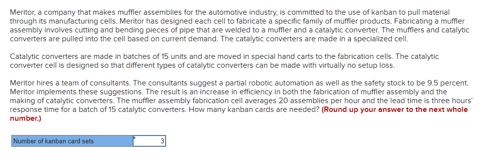 Solved Meritor, a company that makes muffler assemblies for | Chegg.com