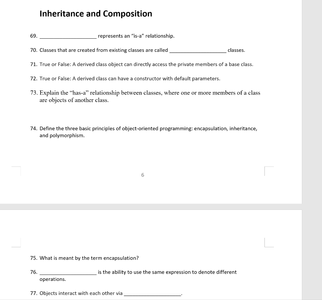 Inheritance and Composition 69. represents an "is-a" | Chegg.com