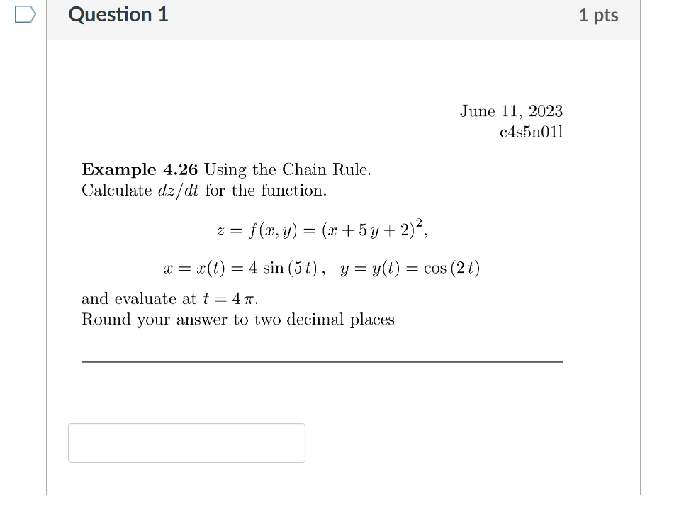 Solved Example 4.26 Using the Chain Rule. Calculate dz/dt | Chegg.com