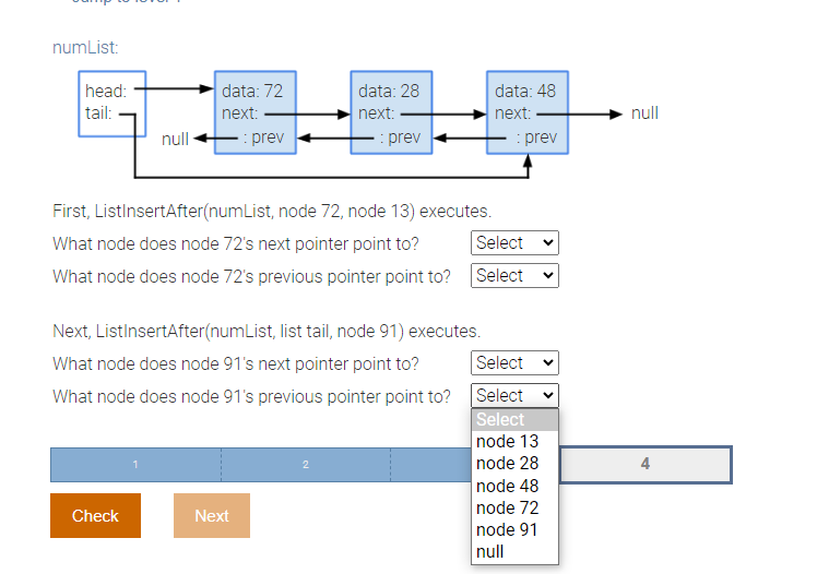 Solved First, ListInsertAfter(numList, node 72, node 13) | Chegg.com