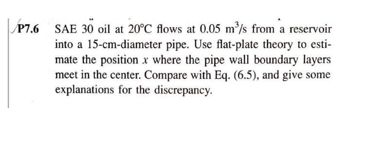 Solved P7.6 SAE 30 oil at 20°C flows at 0.05 m3/s from a | Chegg.com