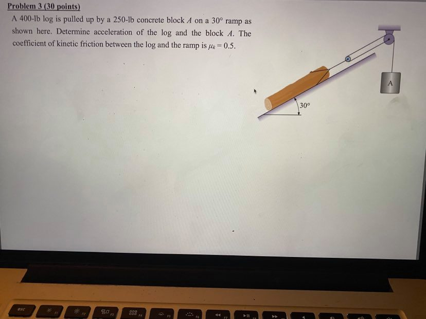 Solved Problem 3 (30 points) A 400-1b log is pulled up by a | Chegg.com