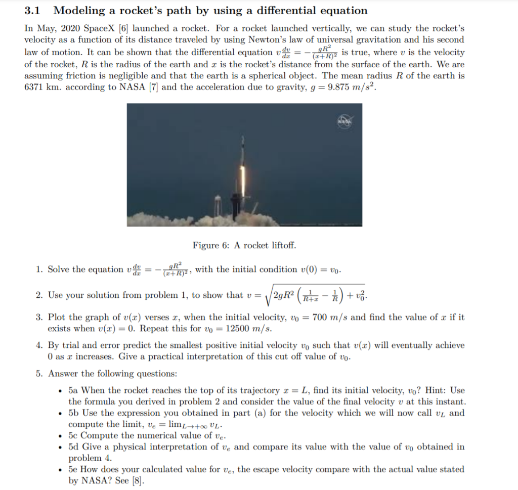 Solved 3.1 Modeling a rocket's path by using a differential | Chegg.com