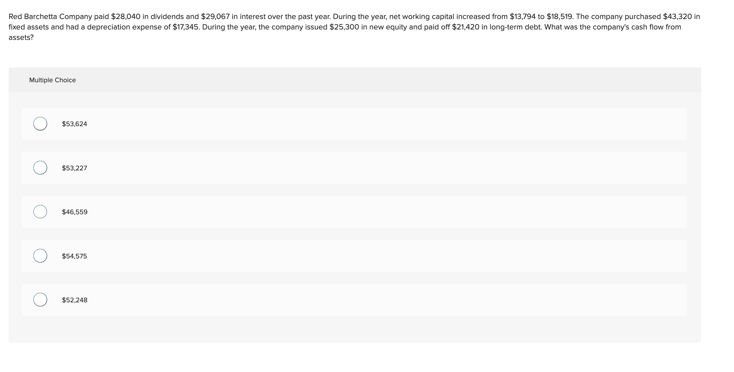 Solved assets? Multiple Choice $53,624 $53,227 $46,559 | Chegg.com