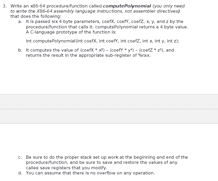 Solved 3. Write an x86-64 procedure/function called | Chegg.com