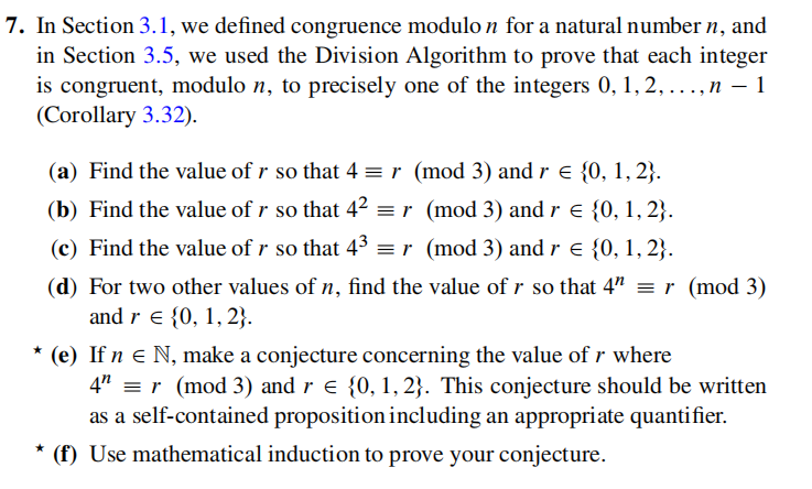 Solved 7. In Section 3.1, we defined congruence modulo n for | Chegg.com
