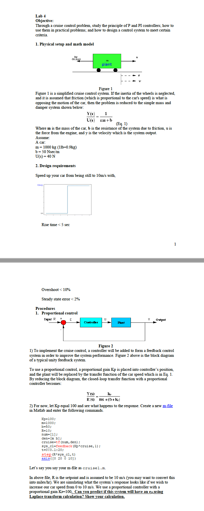Solved Lab 4 Objective: Through a cruise control problem, | Chegg.com