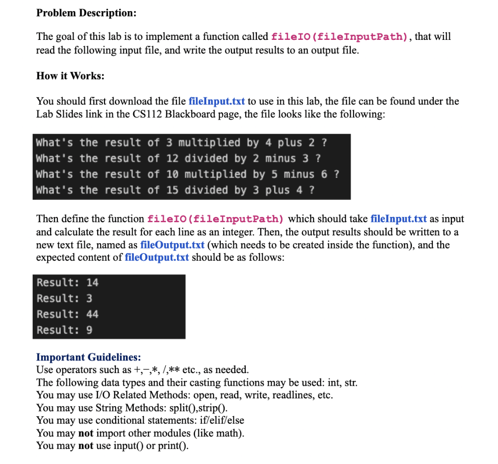 Solved Problem Description: The goal of this lab is to | Chegg.com