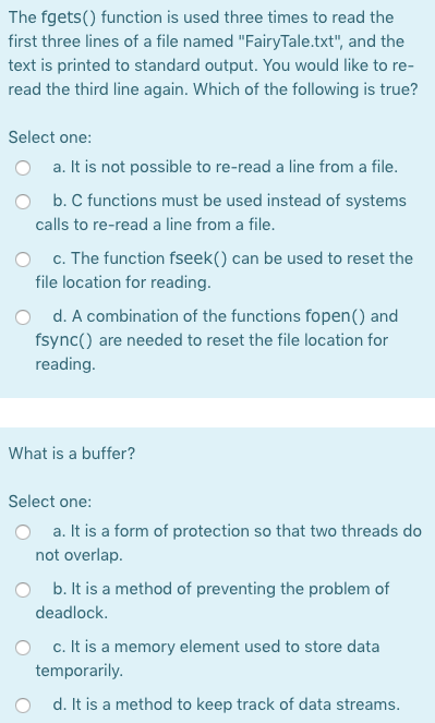 Solved The fgets() function is used three times to read the | Chegg.com