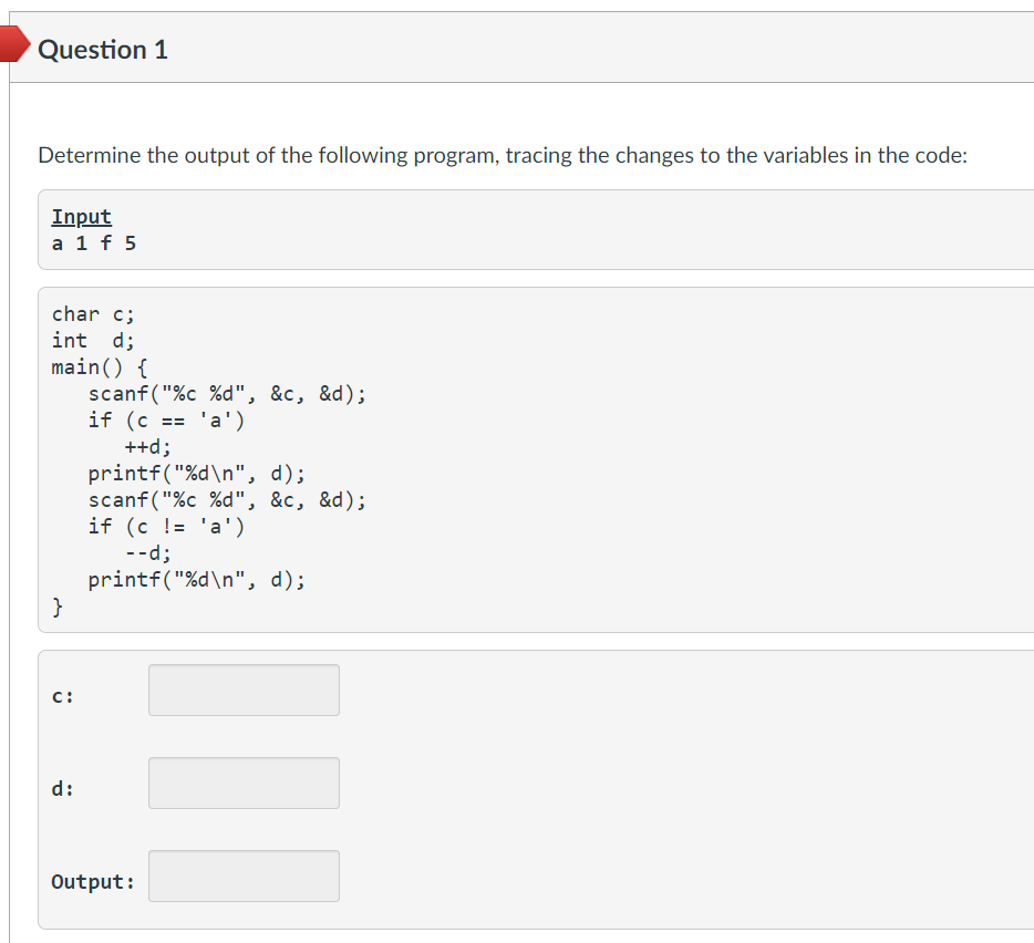 Solved The following is an example: Input: ab char c; main( | Chegg.com