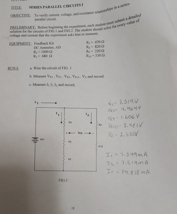 Solved TITLE: SERIES PARALLEL CIRCUITSI OBJECTIVE: To verify | Chegg.com