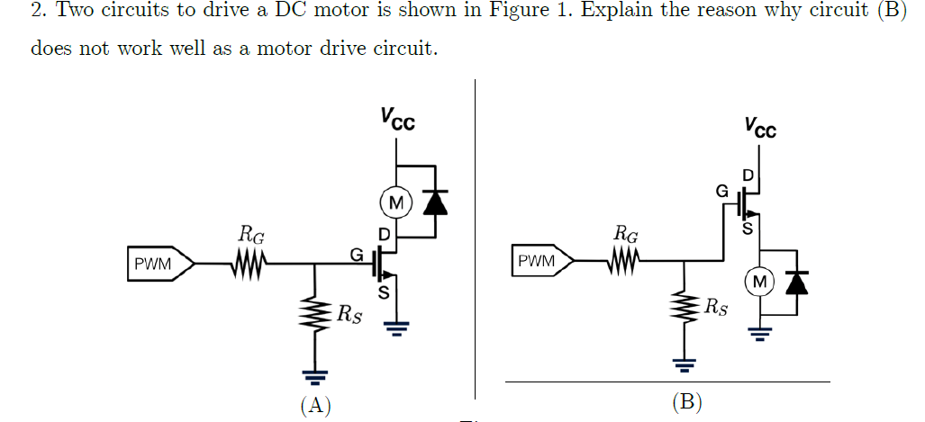 Solved 2. Two circuits to drive a DC motor is shown in | Chegg.com