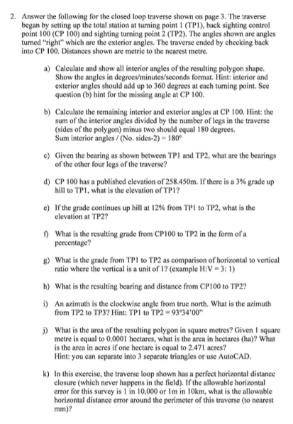 2. Answer the following for the closed loop traverse | Chegg.com