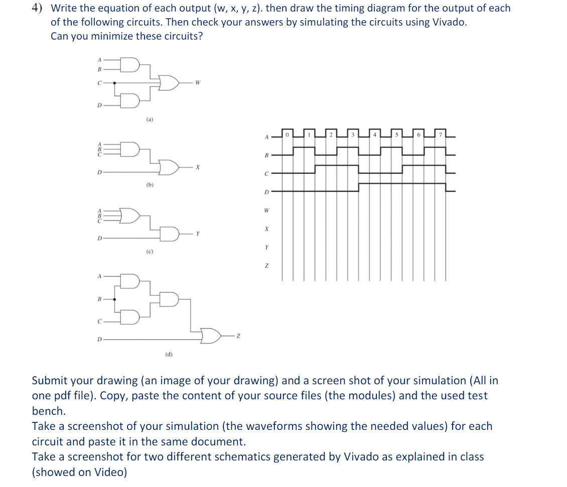 Solved 4) Write the equation of each output (w,x,y,z). then | Chegg.com
