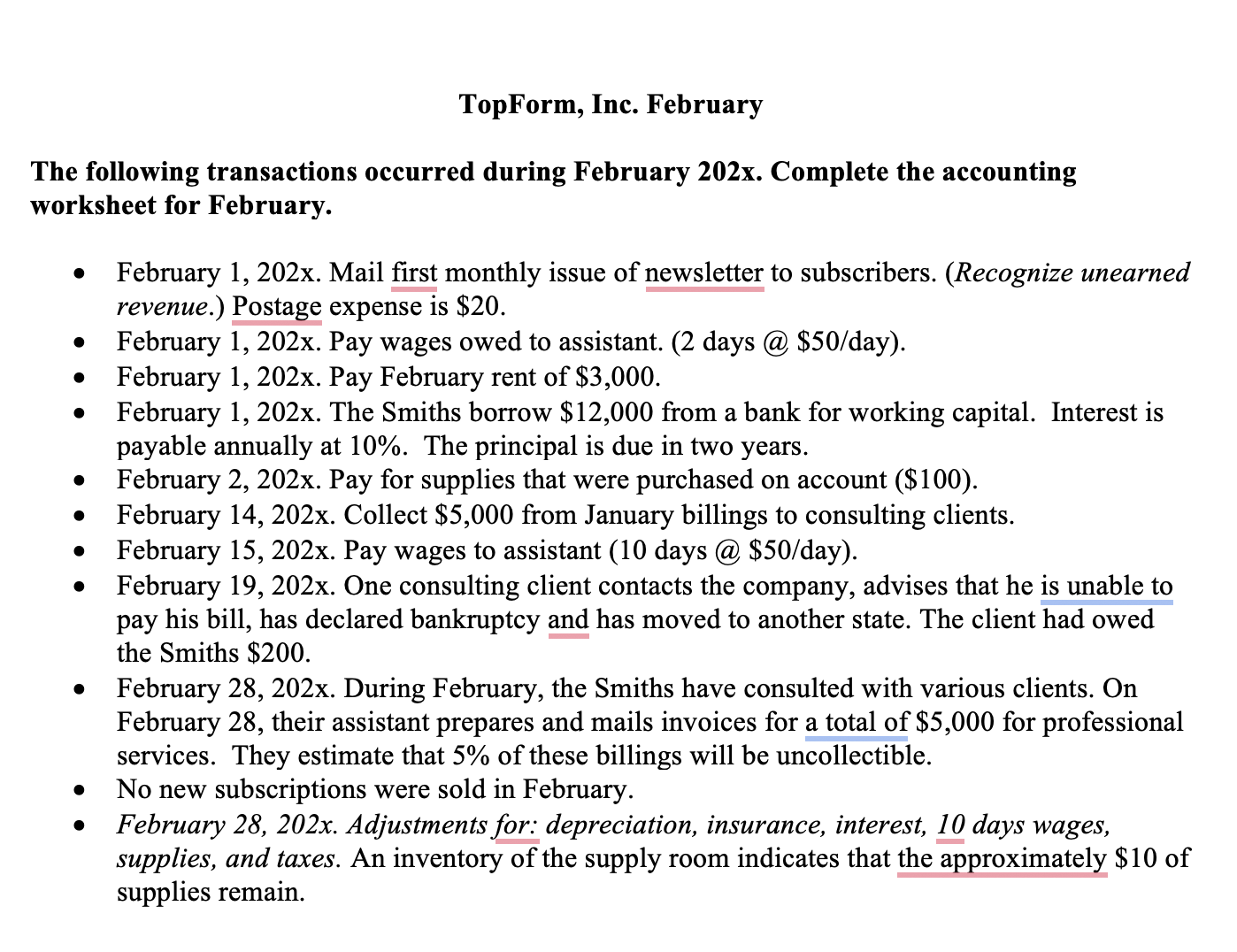 Make journal entries for TopForm Inc.'s February | Chegg.com