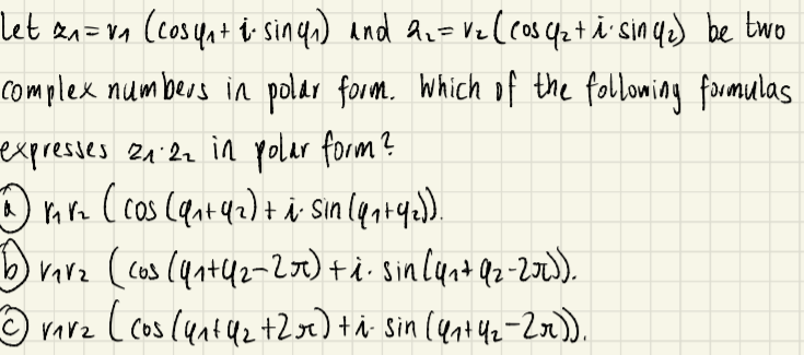 Solved let 2n=vn (cosant i sinqn) and a = 12(eos 42 + i sin | Chegg.com