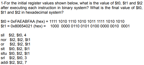 Solved 1-For the initial register values shown below, what | Chegg.com