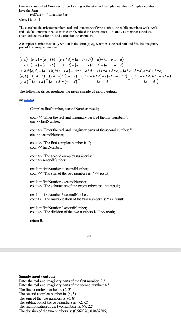 Solved write this code in c++ using 3 files : Complex.h | Chegg.com