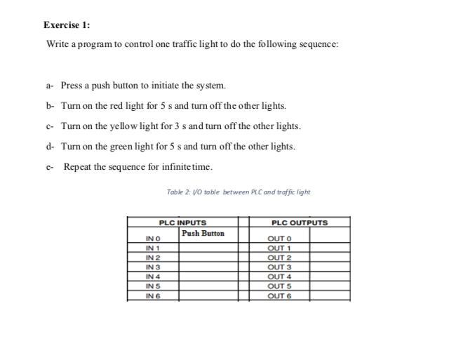 Solved Exercise 1: Write a program to control one traffic | Chegg.com