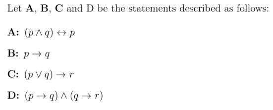 Solved Let A,B,C and D be the statements described as | Chegg.com