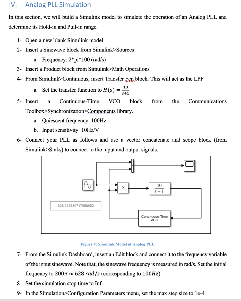 IV. Analog PLL Simulation In this section, we will | Chegg.com